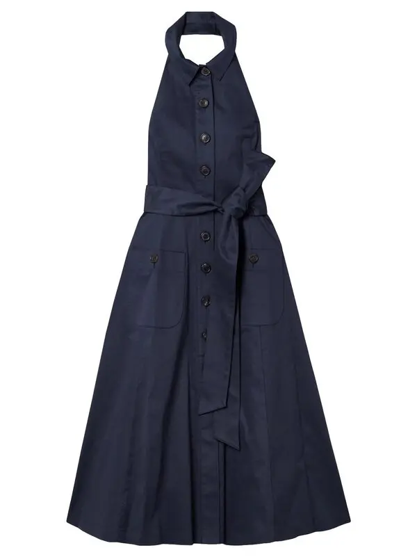 Carolina Herrera Belted Halterneck Midi Shirt Dress - Blue