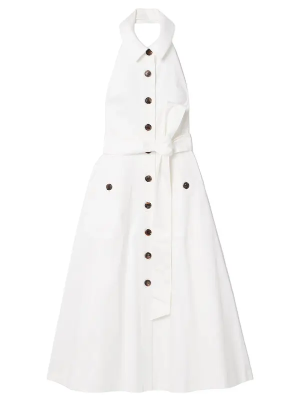 Carolina Herrera Belted Halterneck Midi Shirt Dress - White
