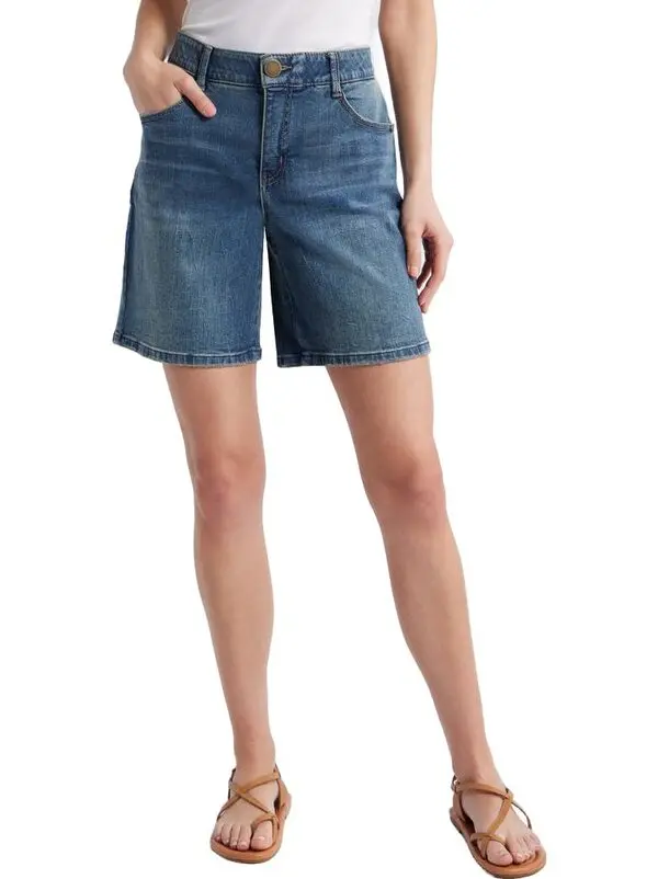 Wit & Wisdom High Waist Relaxed Denim Shorts - Mid Blue Artisanal