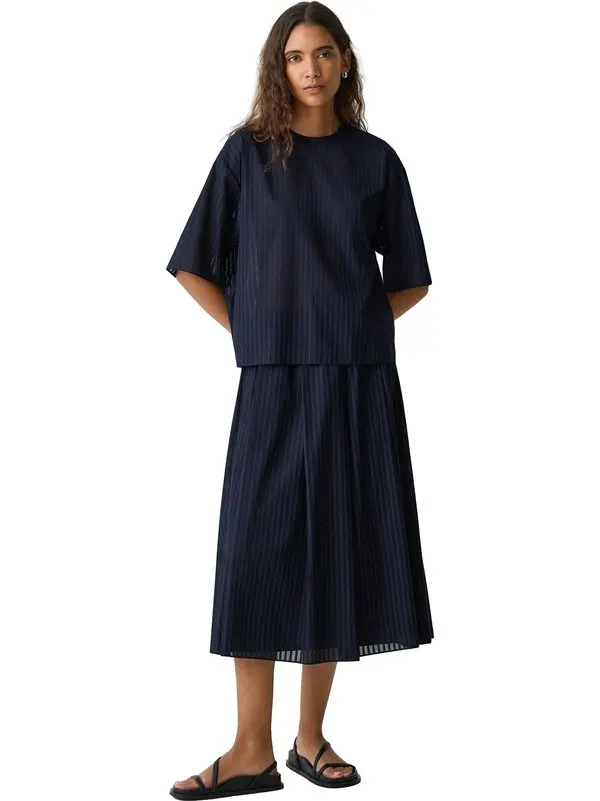 Theory Pleated A-line Midi Skirt - Nocturne Navy