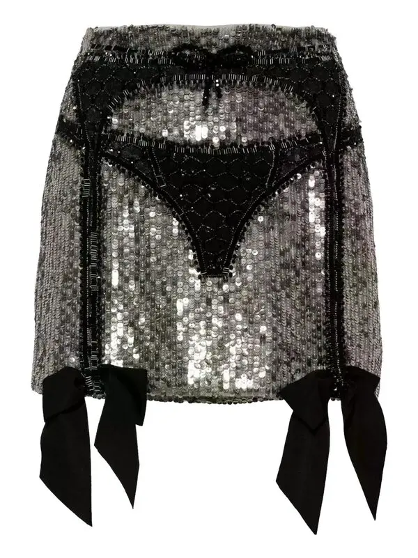 WIEDERHOEFT Beaded Sequinned Miniskirt - Silver