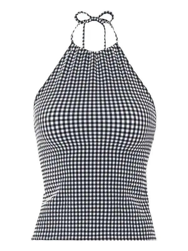 Hunza G Gingham Seersucker Halter Top - Black Gingham