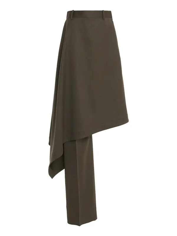 Bottega Veneta Wool Chevron Asymmetric Pantaskirt - Olive