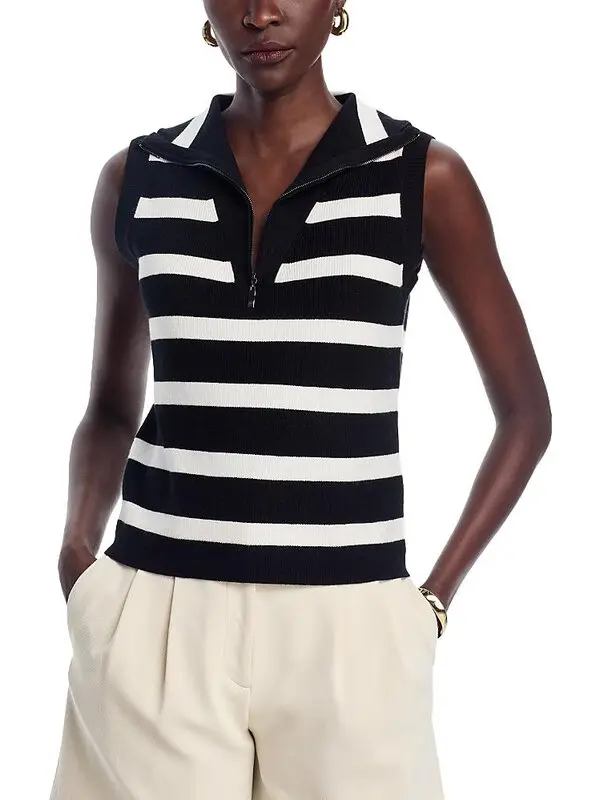 SIONI Sleeveless Striped Sweater - Black/ Eggshell