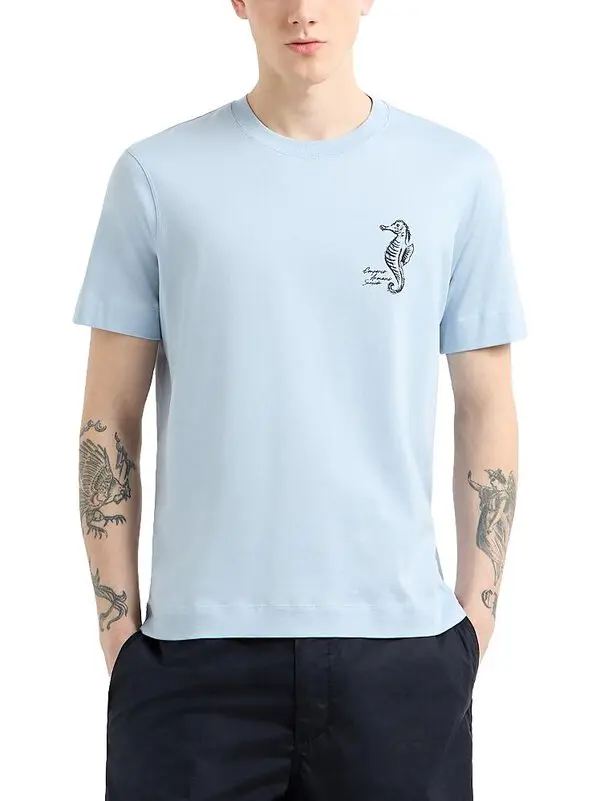Emporio Armani Short Sleeve Embroidered Tee - Subdued Blue