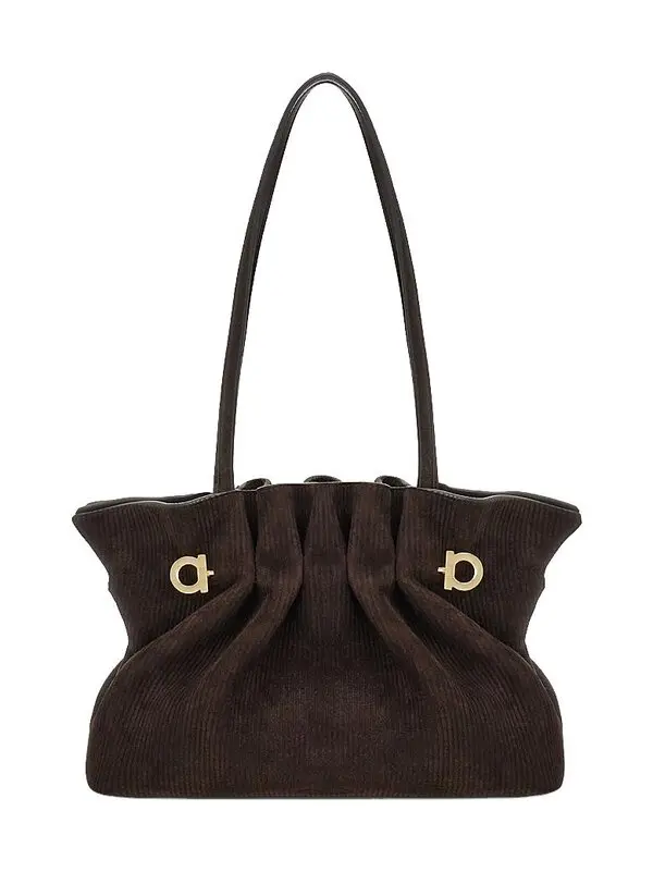 FERRAGAMO Piercing Suede Corduroy Shoulder Bag - Testa Di Moro