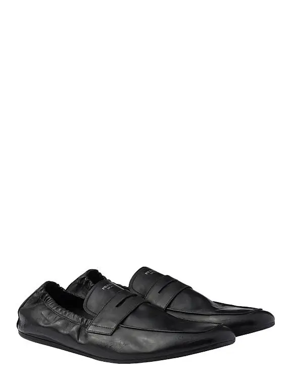 Prada Shuffle Antiqued Leather Loafers - Black