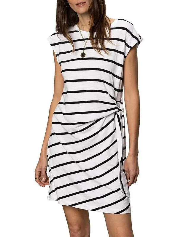 Sanctuary Side Tie T-shirt Dress - White/black Stripe