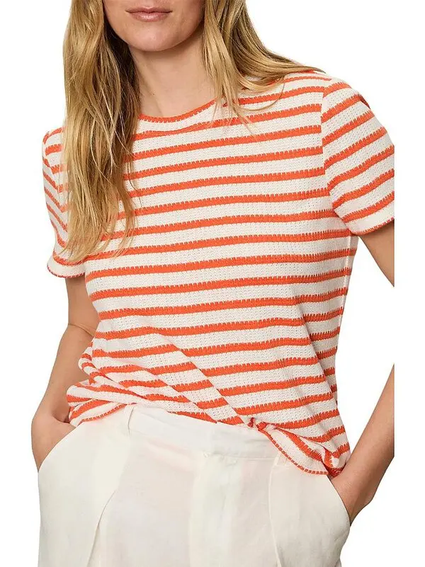 Sanctuary Textured Striped Tee - Chalk/hibiscus Orange