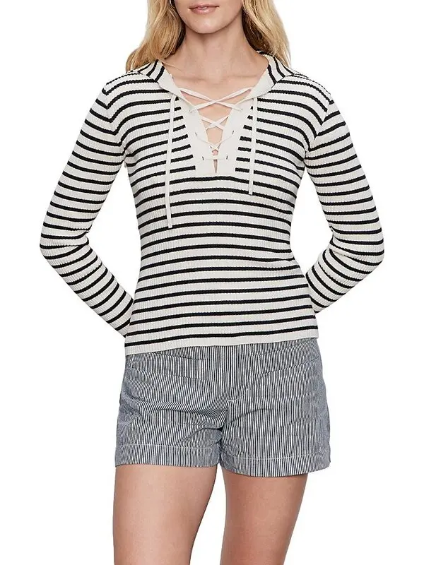 Sanctuary Striped Lace-up Sweater - Black/macrame Stripe