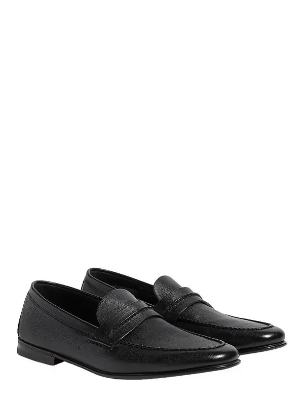 Zegna Natural Grain Leather Mocassin Loafers - Black