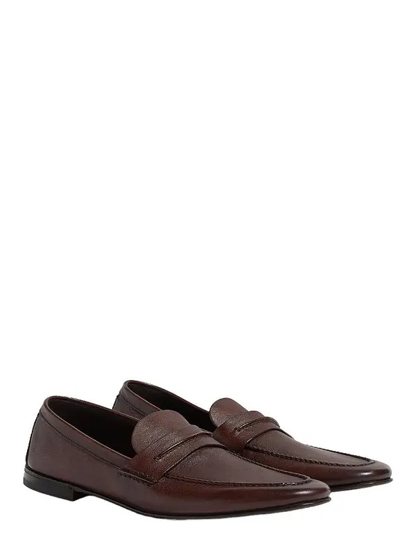 Zegna Natural Grain Leather Mocassin Loafers - Brown