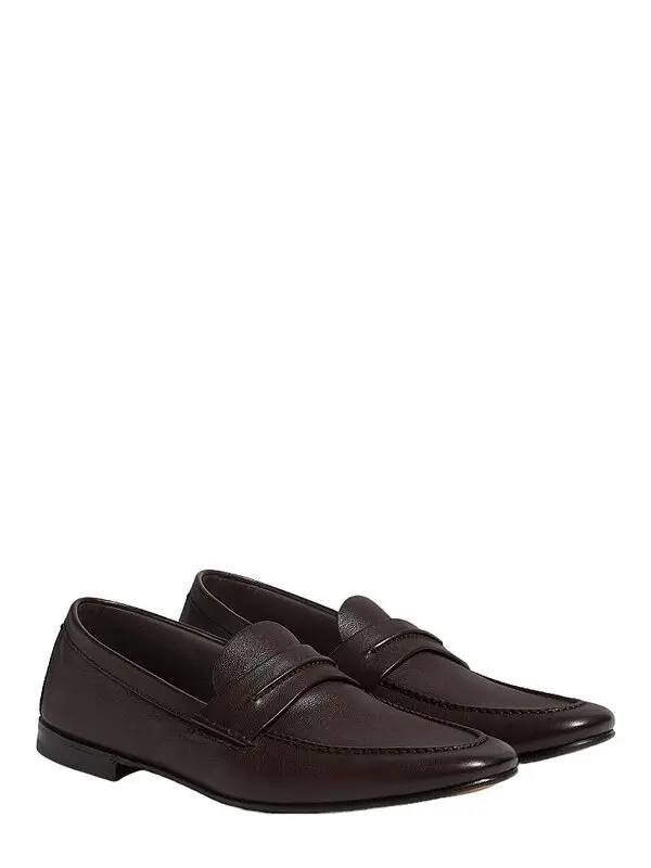 Zegna Natural Grain Leather Mocassin Loafers - Dark Brown