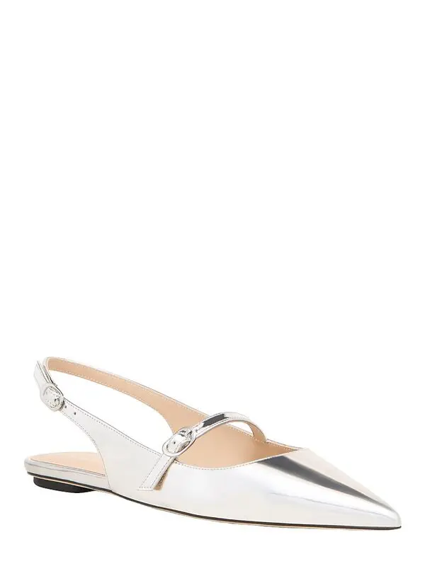 STUART WEITZMAN Emilia Pointed Toe Slingback Mary Jane Shoes - Silver