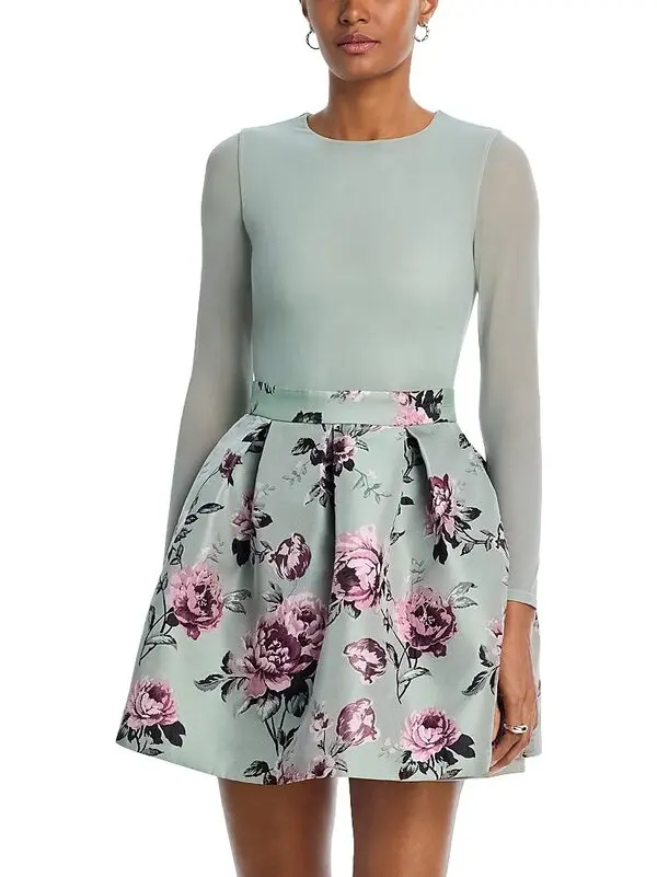 Alice + Olivia Chara Pleated Party Dress - Sage Multi