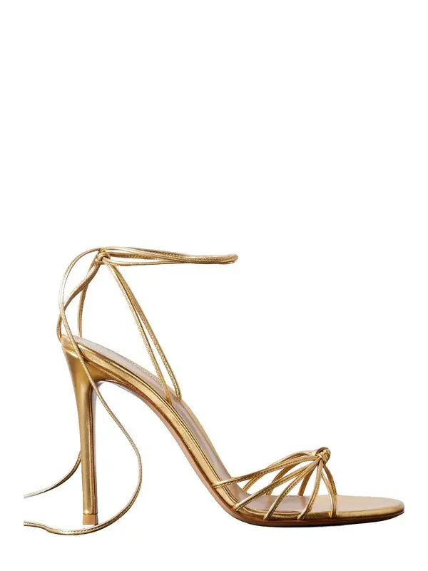 GIANVITO ROSSI 105 Metallic Leather Lace-up Sandals - Gold