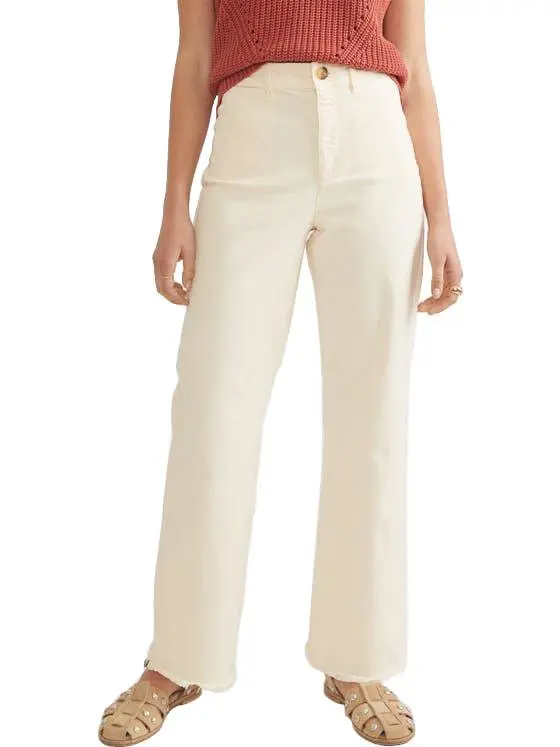 Marine Layer Bridget Frayed High Waist Wide Leg Twill Pants - Cream