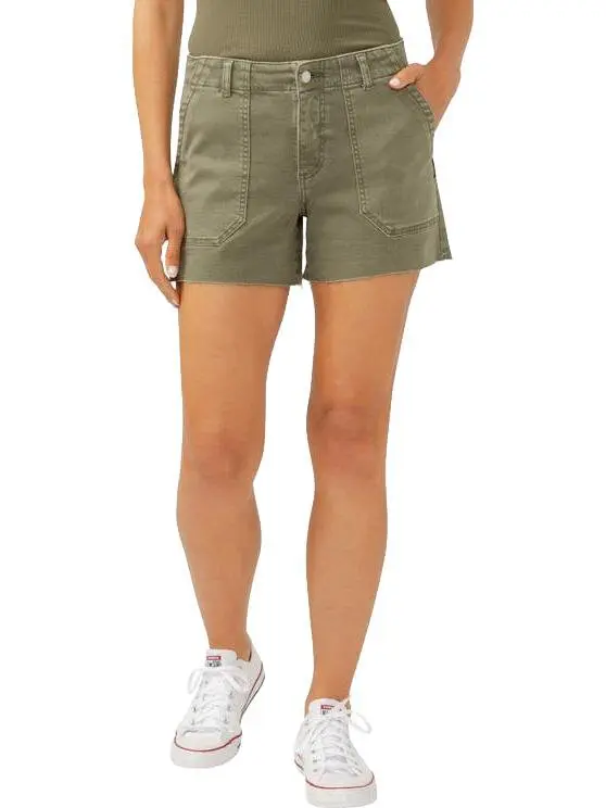 SILVER JEANS CO. Suki Curvy Raw Hem Denim Utility Shorts - Fatigue Green