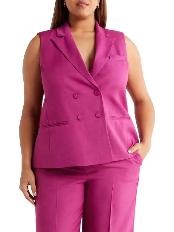 TAHARI ASL Double-breasted Sleeveless Jacket - Wild Berry