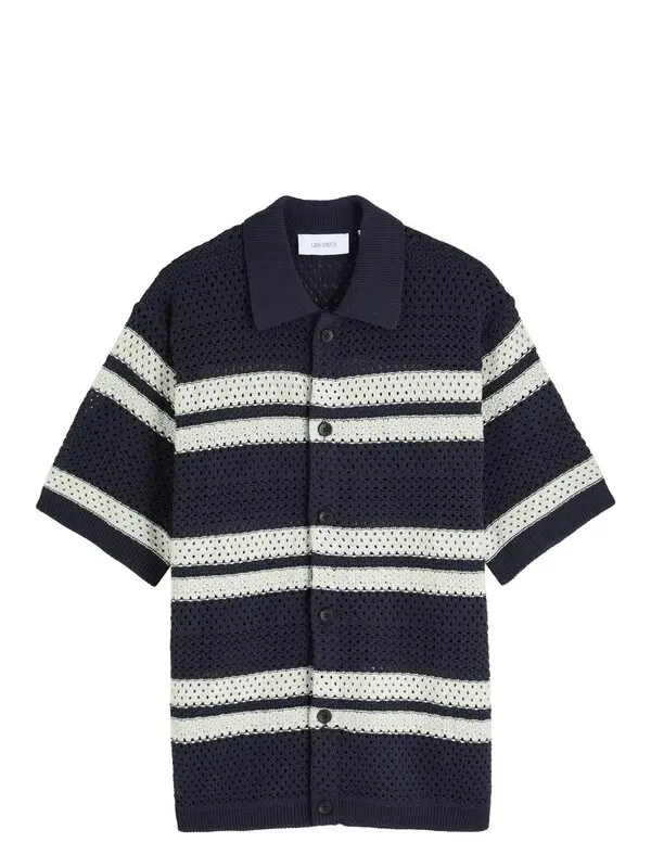 LES DEUX Gianni Striped-intarsia Knitted Shirt - Navy