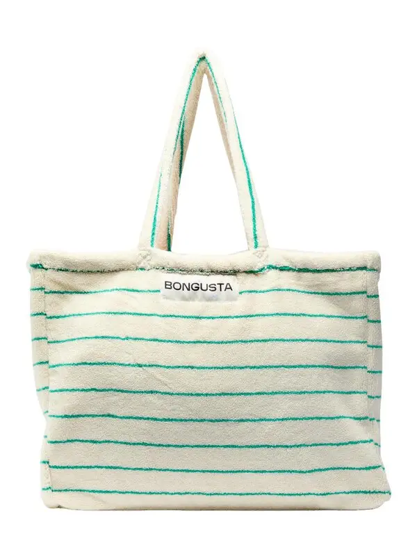 BONGUSTA Naram Weekend Striped Terry Tote - White And Green