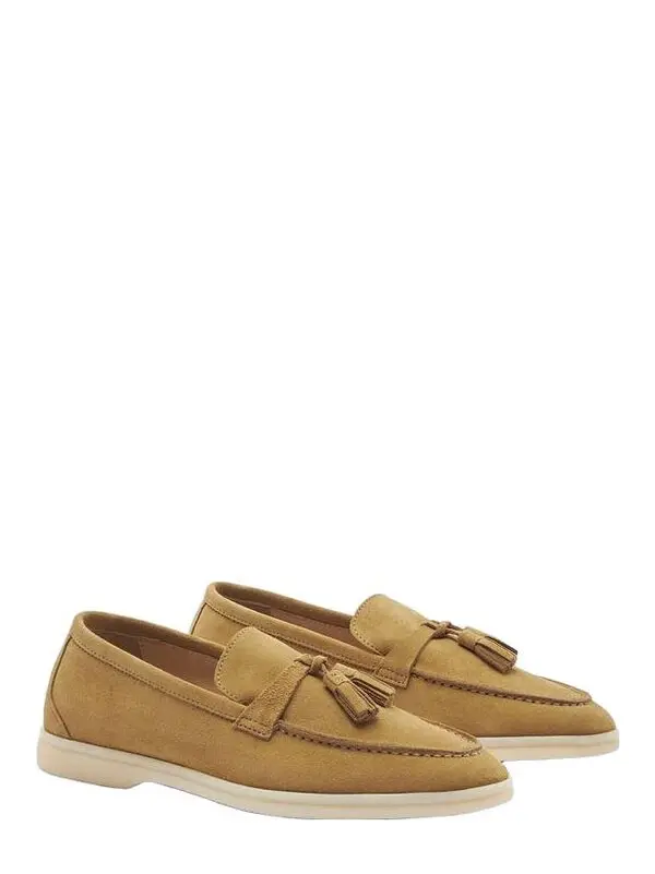 SCAROSSO Leandra Tassel Loafers - Beige - Suede