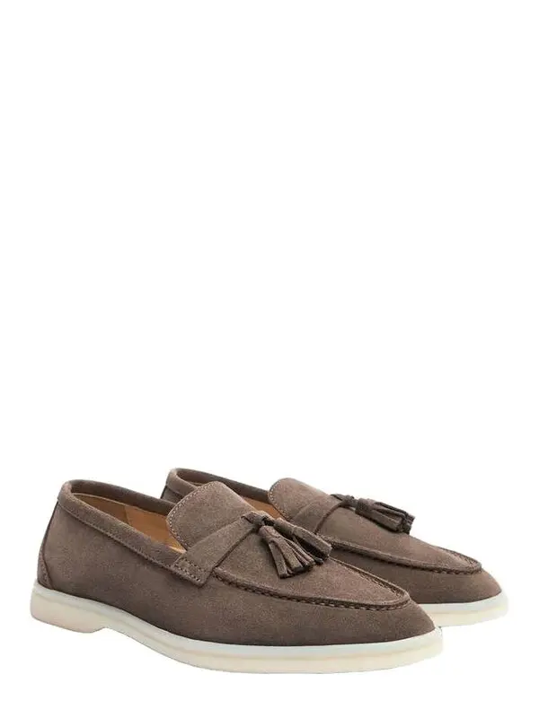 SCAROSSO Leandra Tassel Loafers - Deep Taupe - Suede
