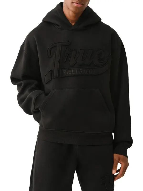 True Religion Embroidered Logo Cotton Blend Crop Hoodie - Jet Black