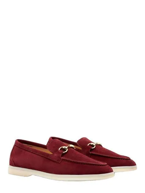 SCAROSSO Lilia Horsebit Loafers - Burgundy - Suede