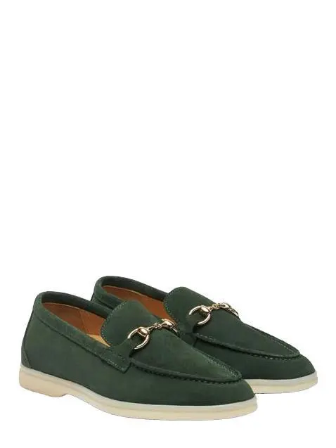 SCAROSSO Lilia Horsebit Loafers - Green - Suede