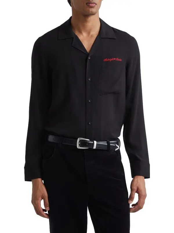 MIDNIGHT RODEO Logo Embroidered Crepe Camp Shirt - Black