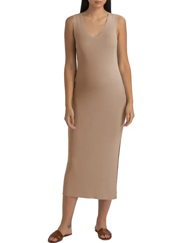 PIETRO BRUNELLI Rib Sleeveless Maternity Midi Sweater Dress - Brown