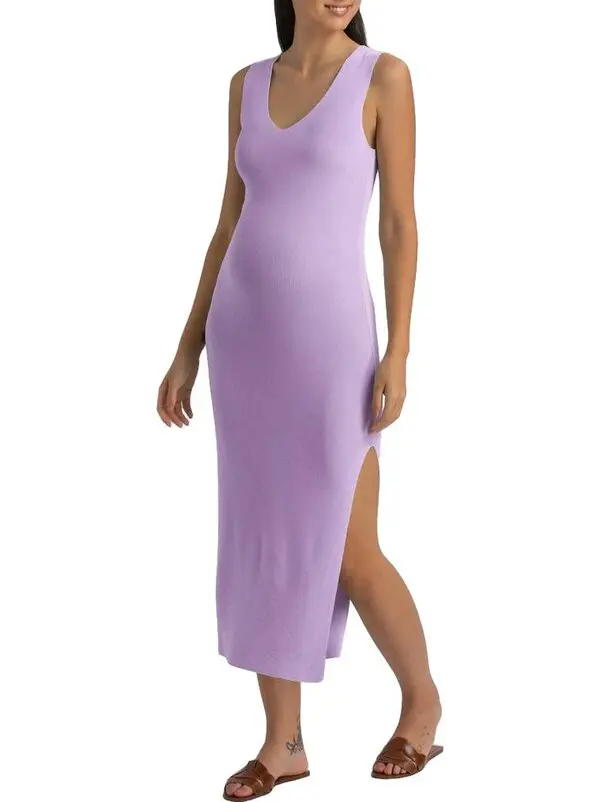PIETRO BRUNELLI Rib Sleeveless Maternity Midi Sweater Dress - Purple