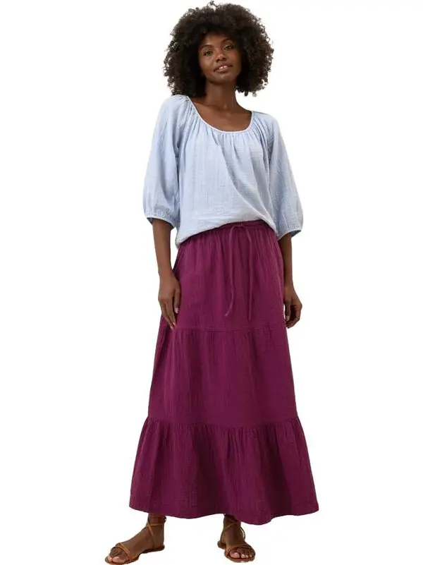 PACT Coastal Double Gauze Tiered Maxi Skirt - Sangria