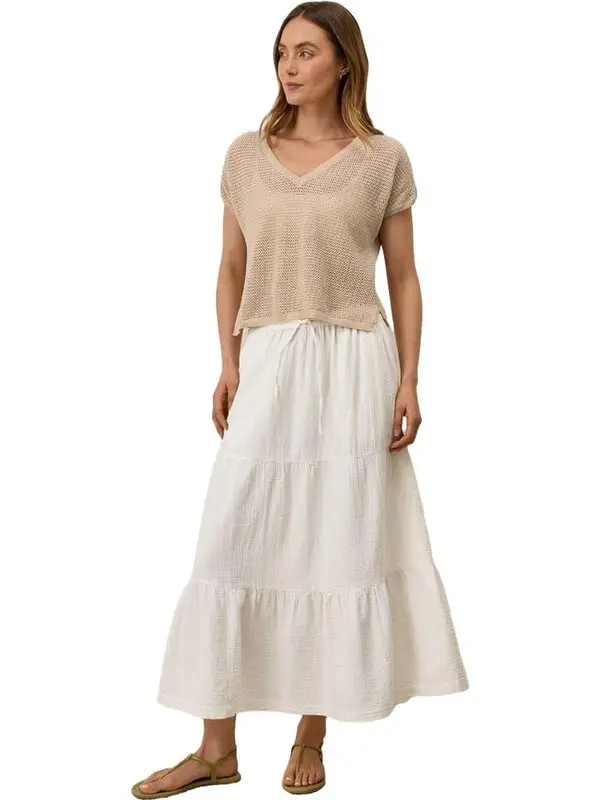 PACT Coastal Double Gauze Tiered Maxi Skirt - Sea Salt