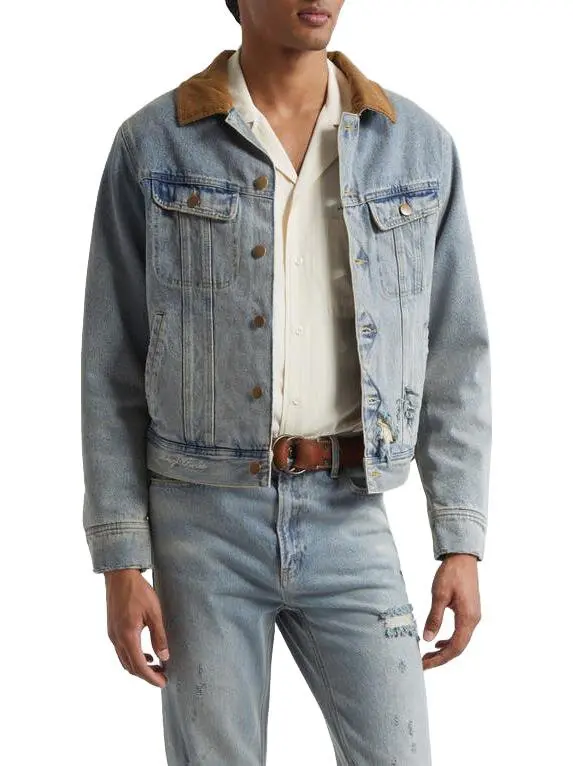 MIDNIGHT RODEO Stormrider Distressed Denim Trucker Jacket - Blue Wash