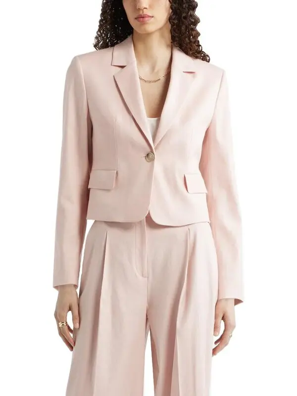 Nordstrom Cropped One-button Linen Blend Blazer - Pink Smoke