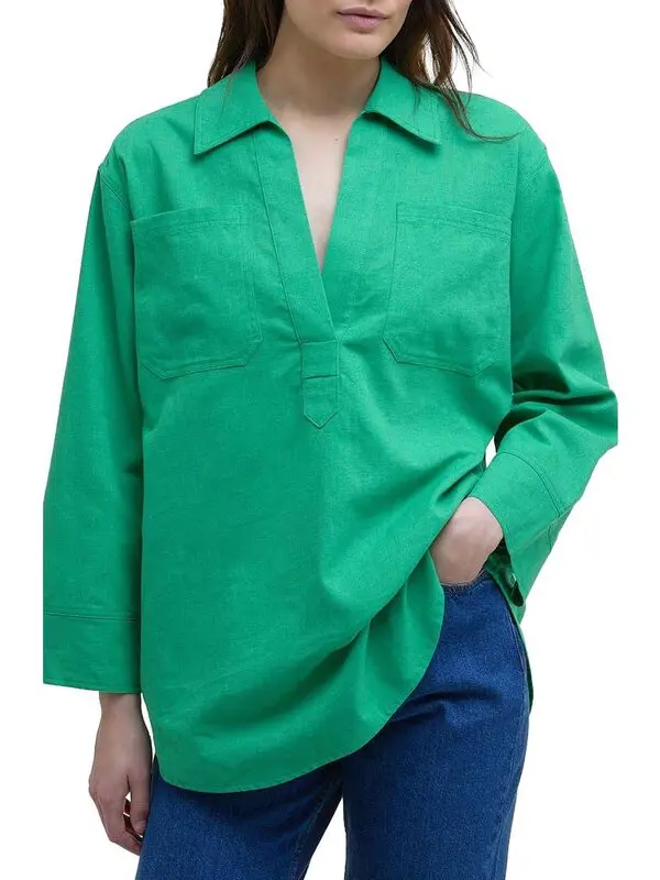 Barbour Cecile Cotton-linen Shirt - Kelly Green