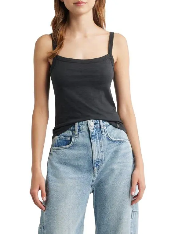 Rag & Bone Slub Cotton Square Neck Tank - Black