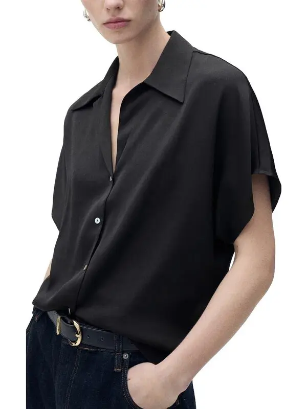 Mango Satin Button-up Shirt - Black