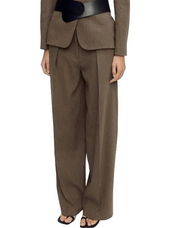 Mango Straight-leg Linen Blend Trousers - Khaki