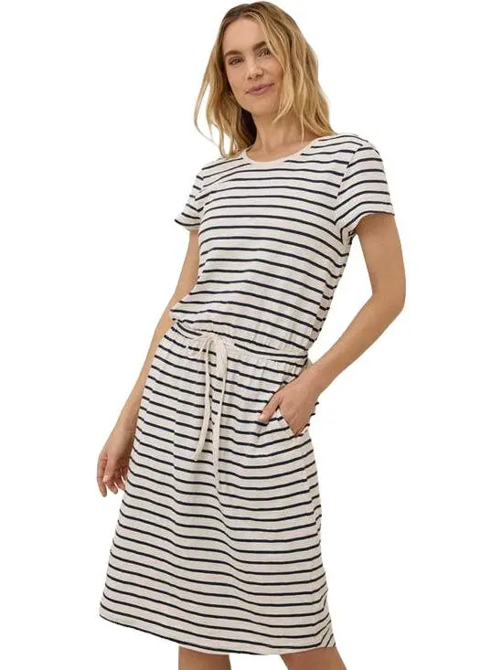 PACT Organic Cotton Relaxed Slub Weekend Dress - Santa Ana Stripe Midnight Blue