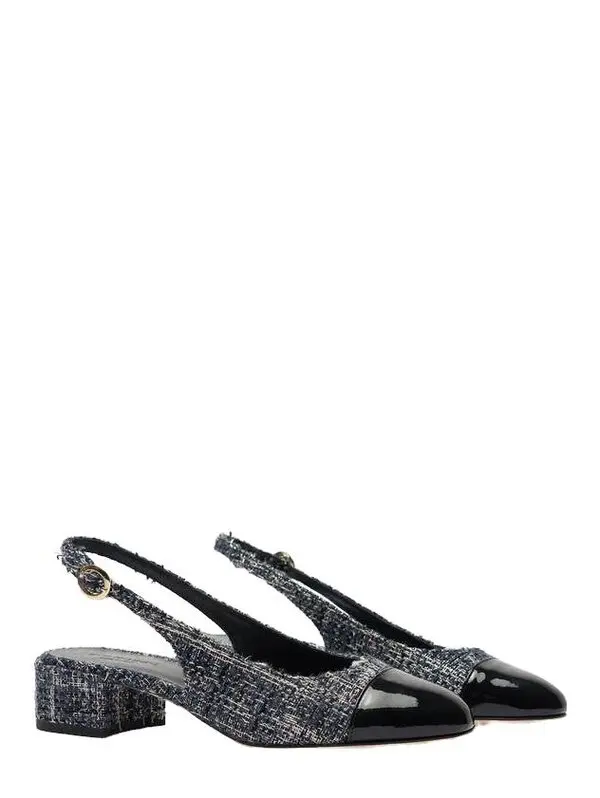 SCAROSSO Coco Tweed Slingback Pumps - Blue - Tweed