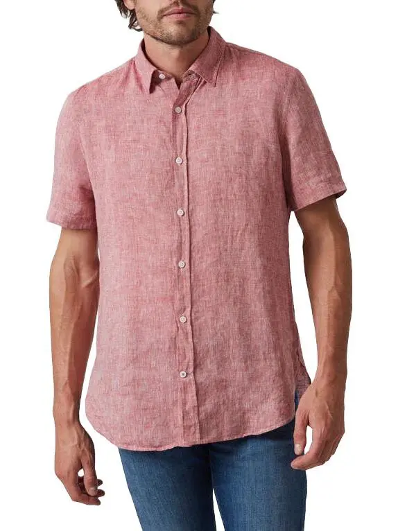 34 Heritage Short Sleeve Linen Button-up Shirt - Red