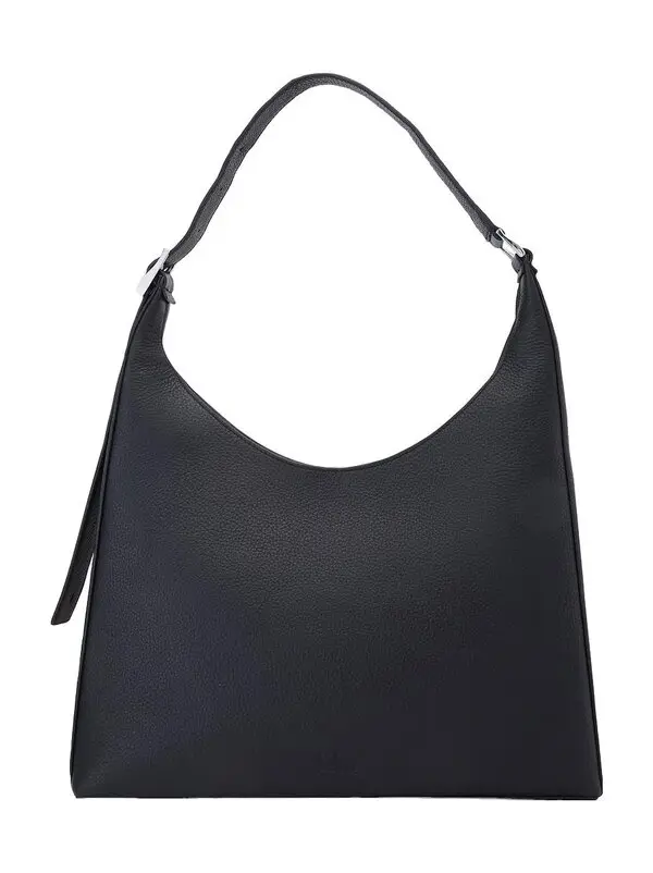 BEHNO Large Danny Flatiron Pebble Leather Shoulder Bag - Black