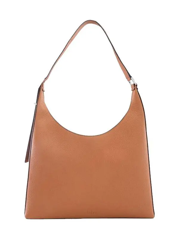 BEHNO Large Danny Flatiron Pebble Leather Shoulder Bag - Clay