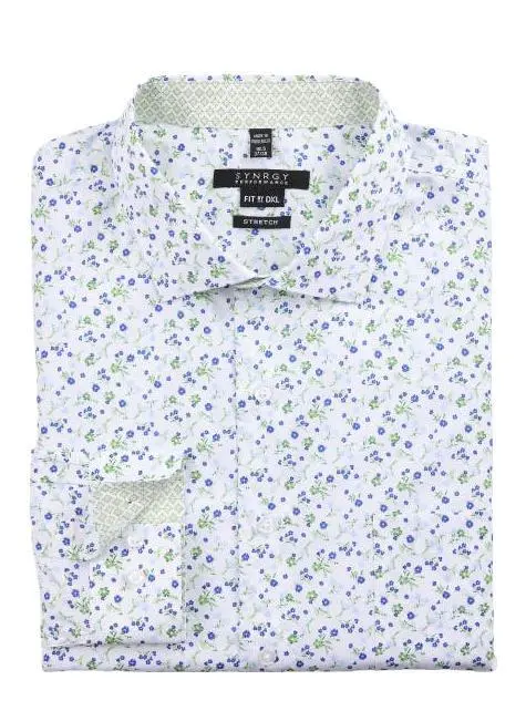 SYNRGY BY DXL Big & Tall Spring Time Floral Print Performance Dress Shirt - White