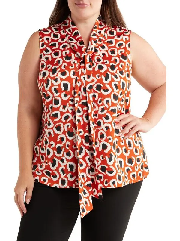 TAHARI ASL Bow Neck Sleeveless Top - Persimmon Leopard