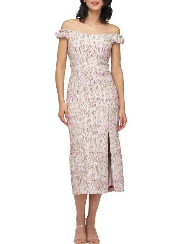 Js Collections Adalyn Floral Embroidered Cocktail Dress - Ivory/ Pink Multi