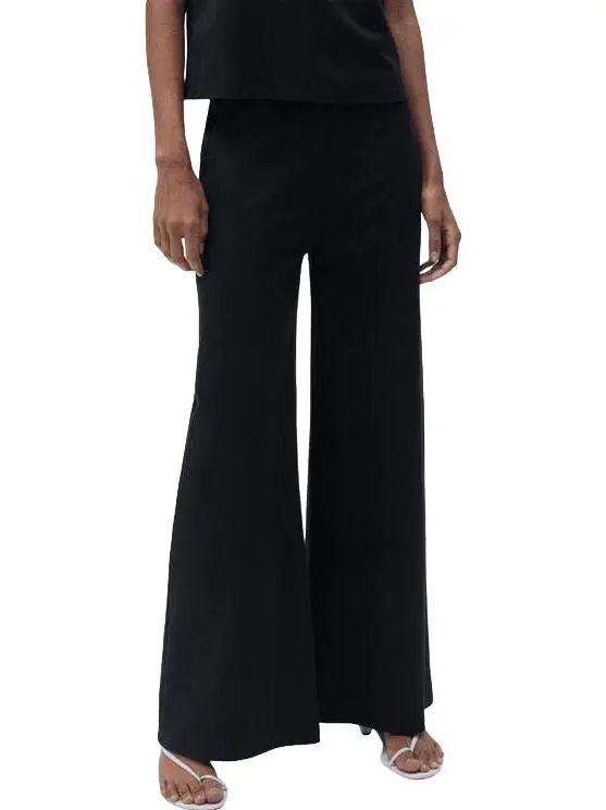 Mango Wide-leg Cropped Trousers - Black